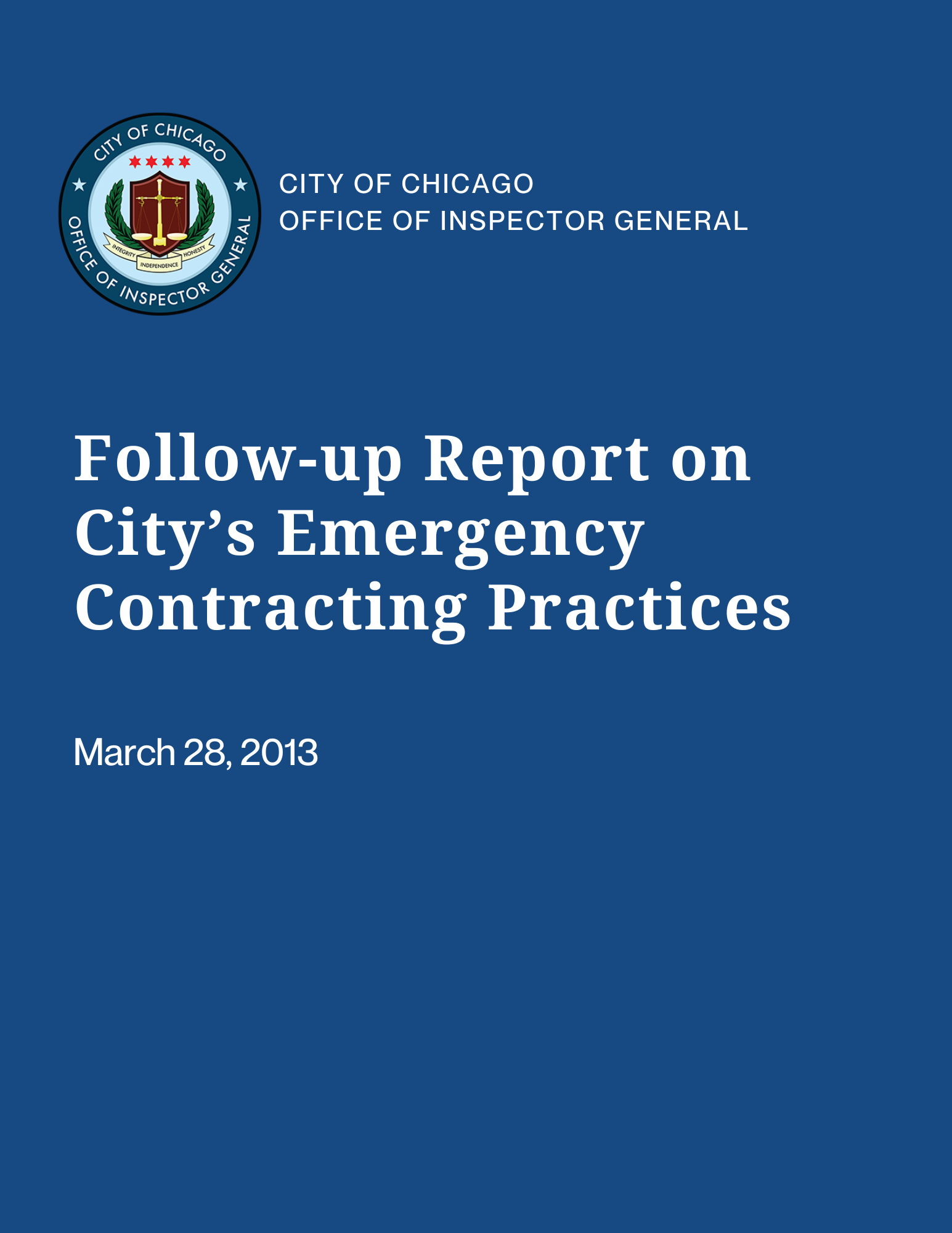 Follow-up Report on City’s Emergency Contracting Practices - Chicago ...