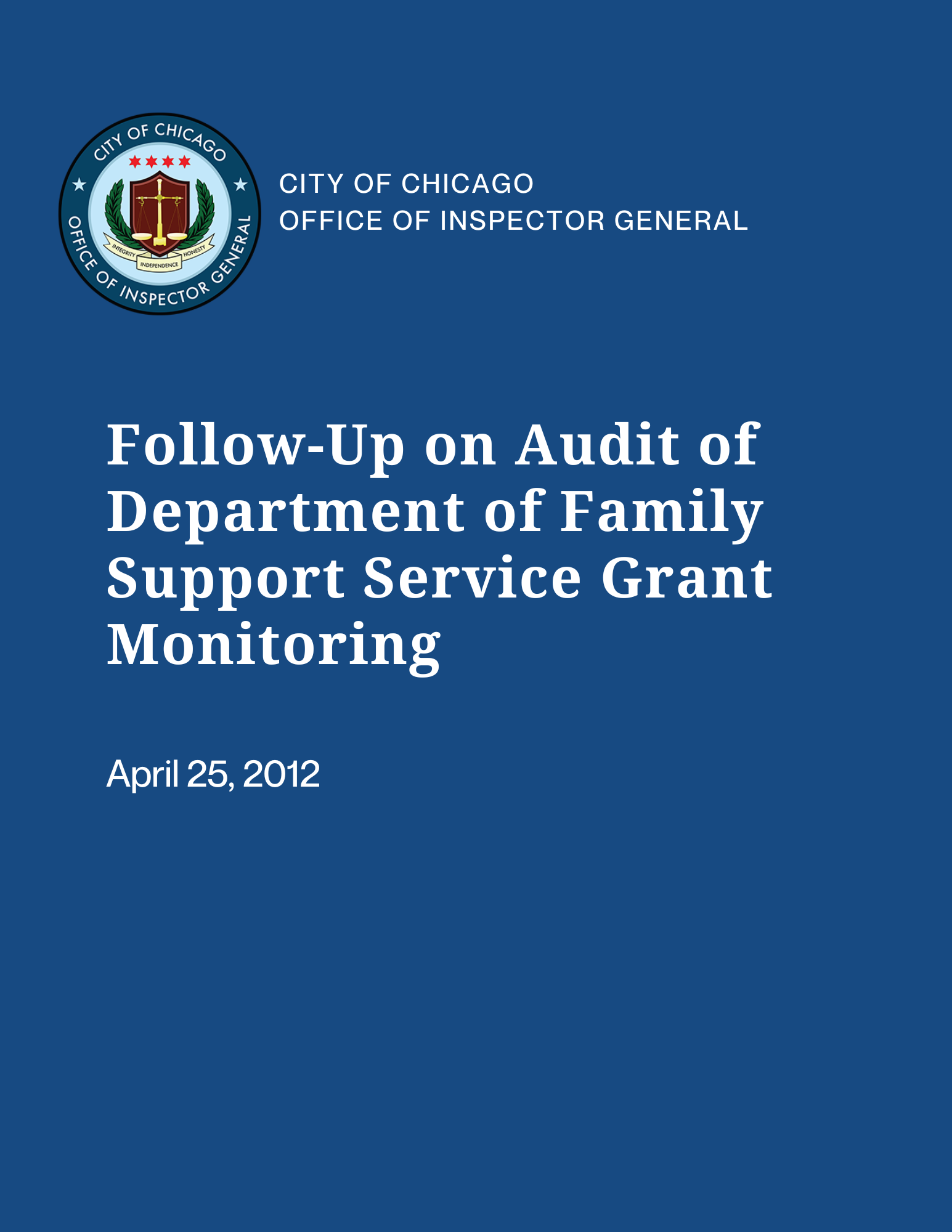 Follow-up on Audit of Department of Family and Support Services Grant ...